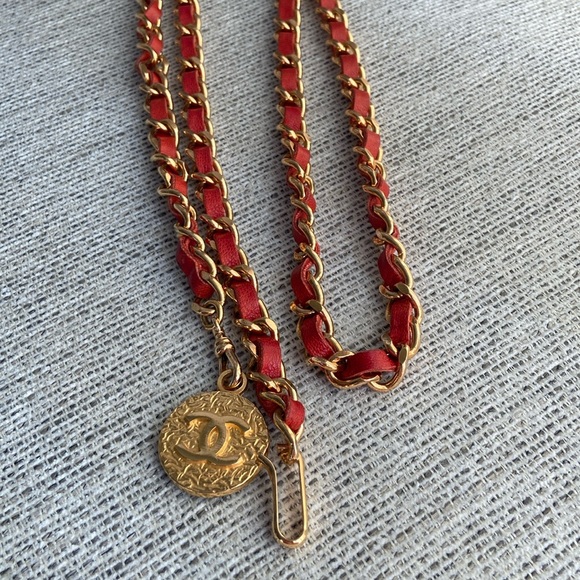Chan Luu | Accessories | Chanel Red Leather Gold Chain Belt | Poshmark